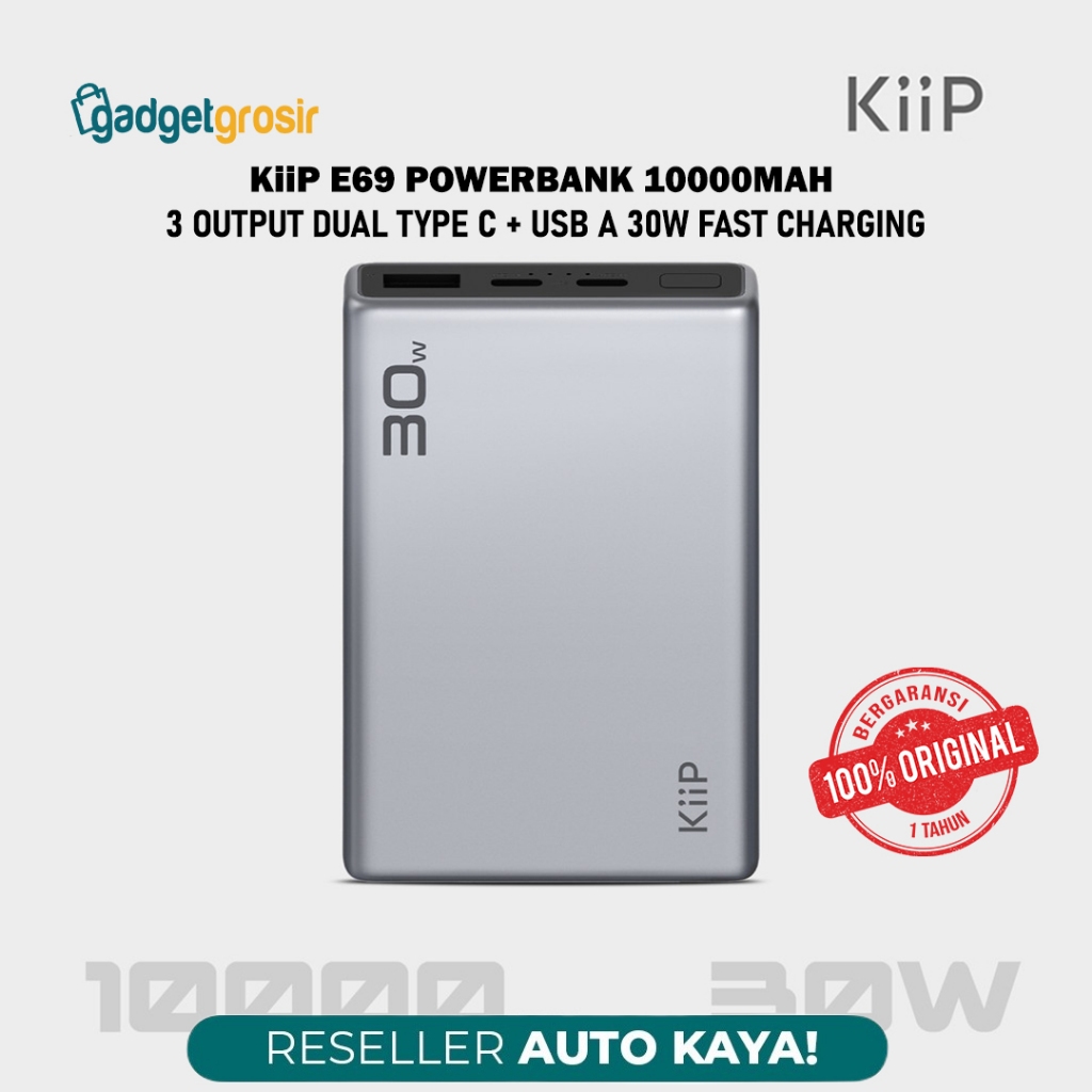 Jual KiiP E69 Power Bank 10000mAh 3 Output Dual Type C USB A 33W Super ...
