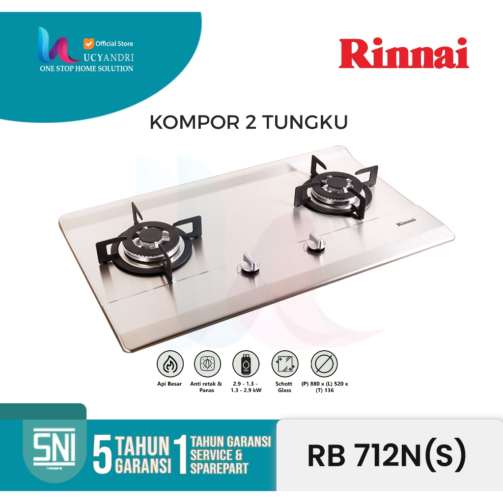 Jual Kompor Gas Tanam 2 Tungku (Stainless) Rinnai RB-712N (S) | Shopee Indonesia