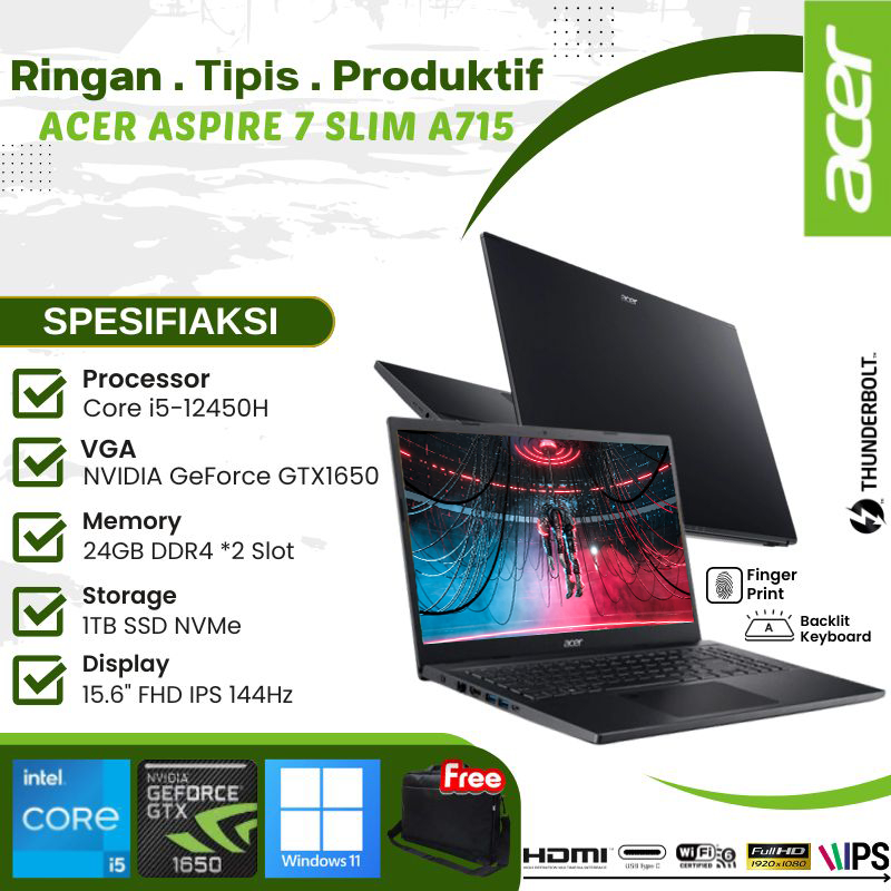 Jual Acer Aspire Laptop Gaming 7 Slim A715-76G-51CN 15.6" FHD IPS Core ...