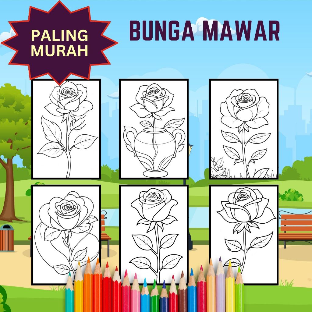 Jual Kertas Mewarnai Ukuran A5 / Bunga Mawar / GAMBAR MEWARNAI ...