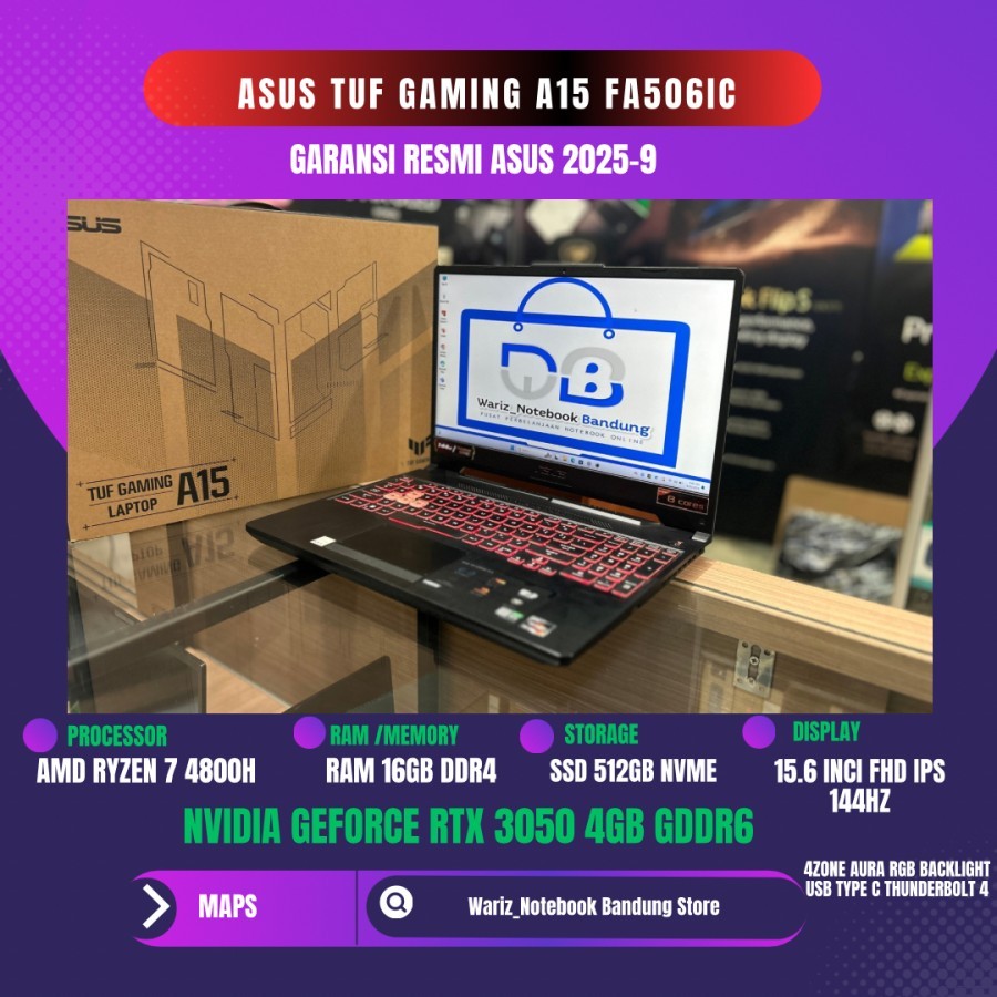 Jual ASUS TUF GAMING A15 FA506IC RYZEN 7 4800H NVIDIA RTX 3050 RAM 16GB ...