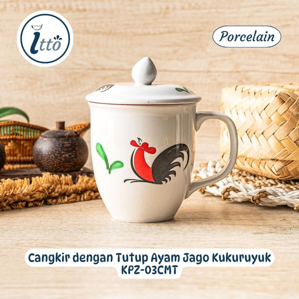 Jual Cangkir Dengan Tutup Kukuruyuk KPM-03CMT 350ml Kopin Porcelain ...