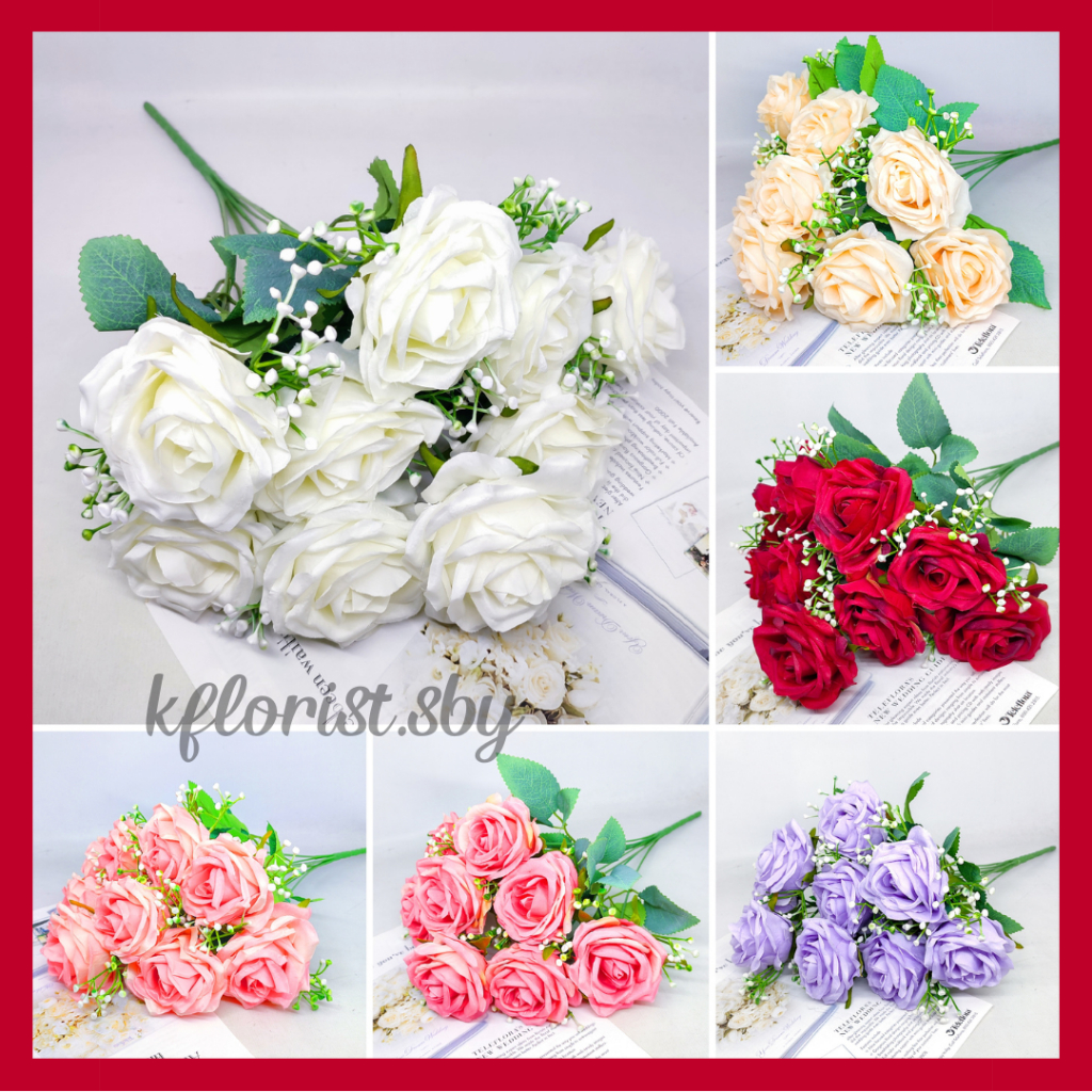Jual [9 Cabang] Rose BOUQUET Artificial 8 Cm / Bunga Mawar Artificial ...