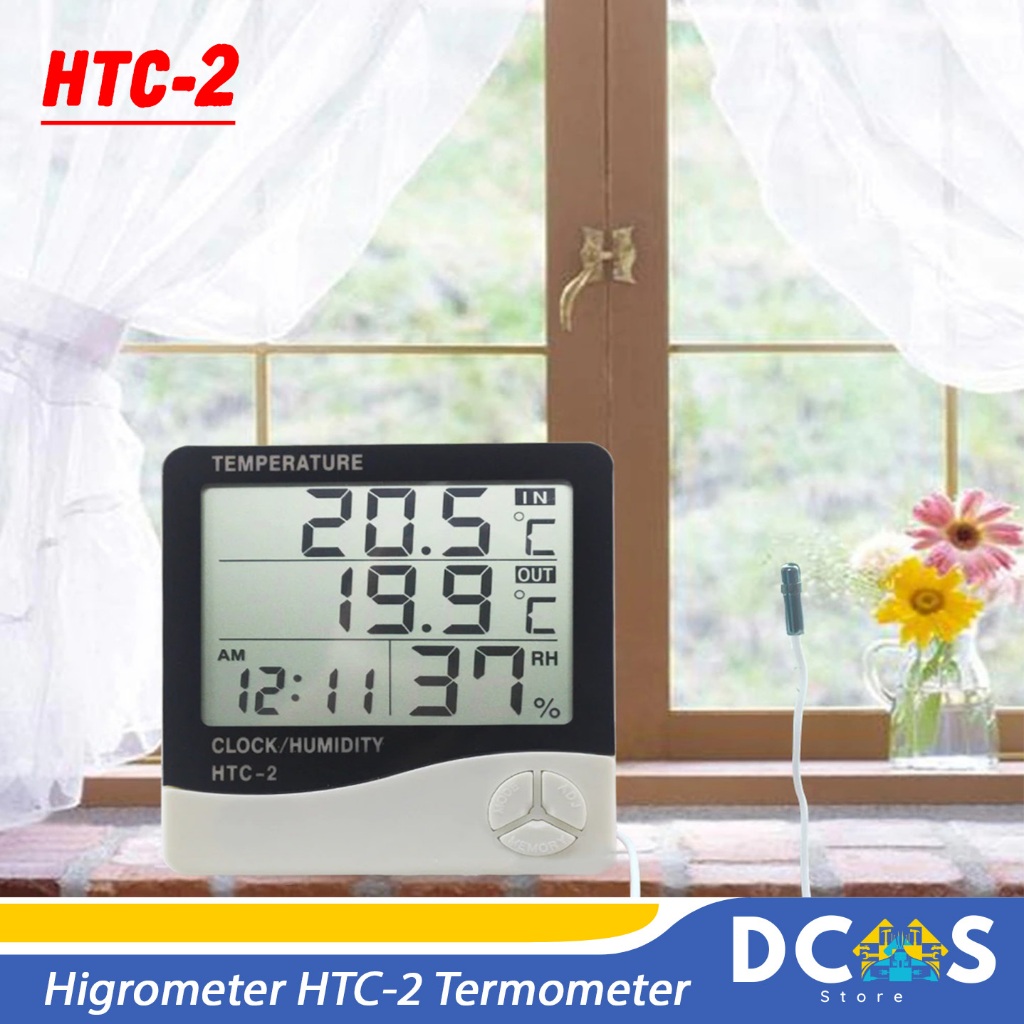 Jual HTC-2 Thermometer Suhu Hygrometer Clock Temperature Humidity Meter ...