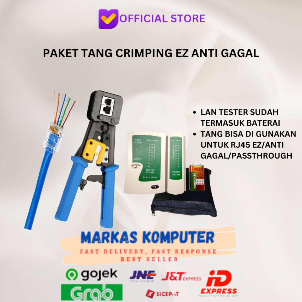 Jual Paket Tang Crimping Tool Rj45 EZ Anti Gagal dan Lan Tester RJ45 ...