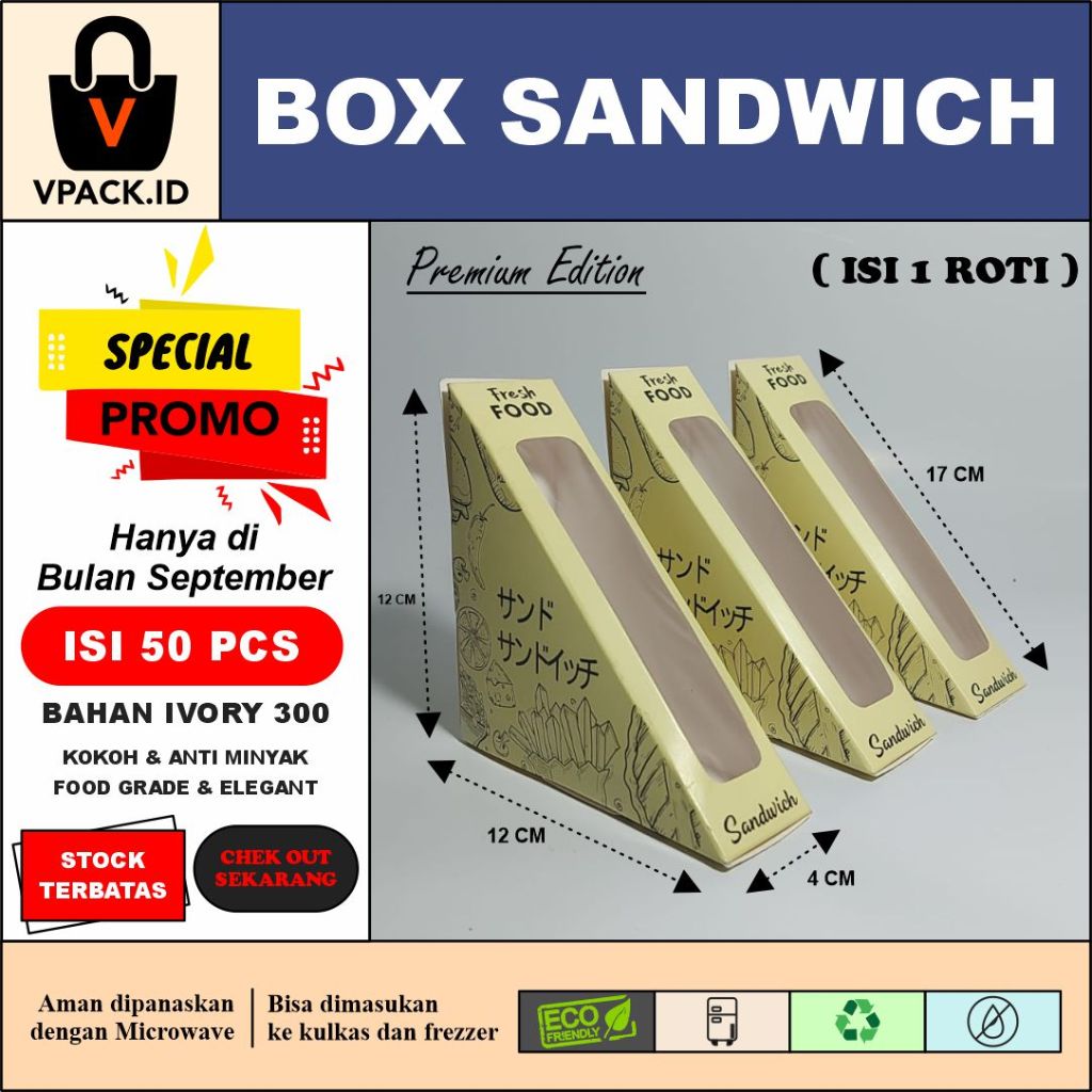 Jual ( Isi 50 Pcs ) / Box Sandwich / Packaging Ivory Sandwich / Kotak ...