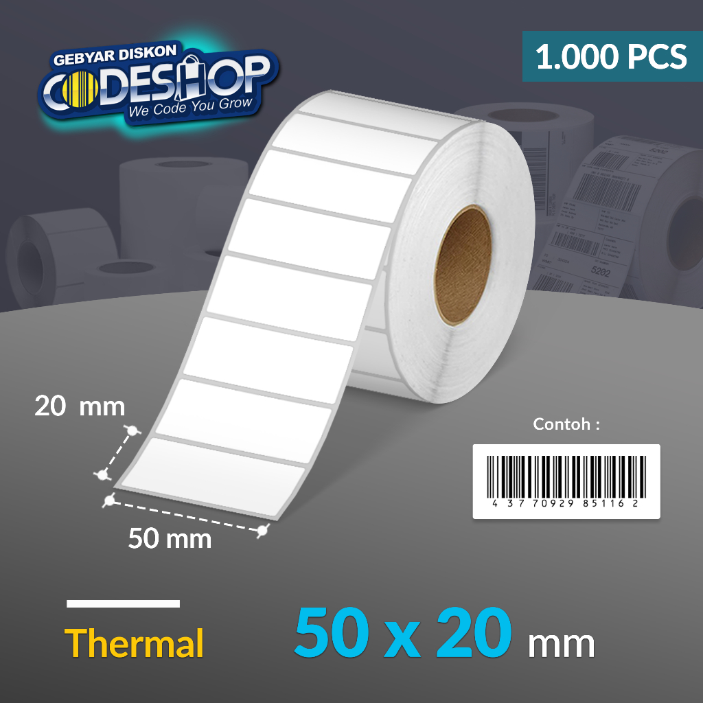 Jual Codeshop Label Thermal 50x20 / 50 x 20 mm / 50x20mm 1 Line Stiker ...