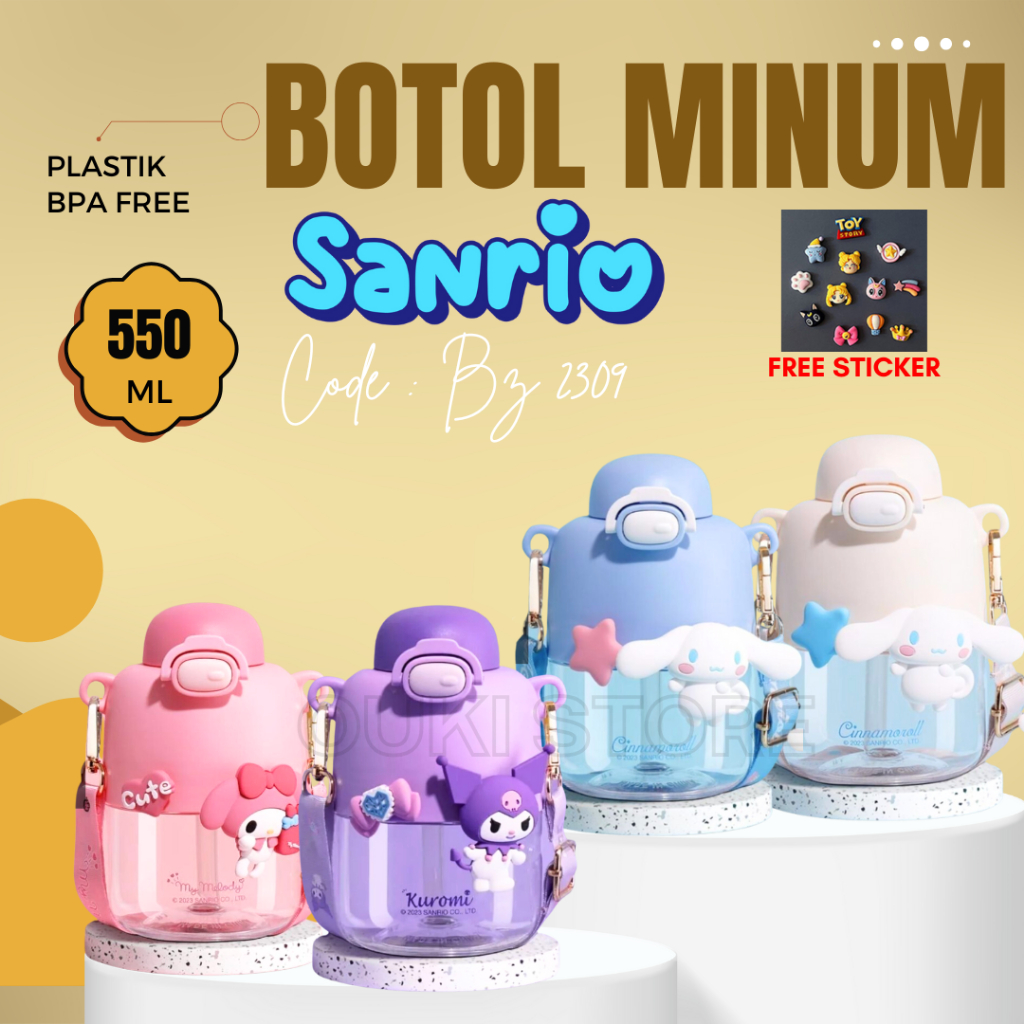 Jual OKS Botol Minum Anak Kuromi Bpa Free Tuppeware Sedotan Kapasitas 550ML Botol Sanrio ...