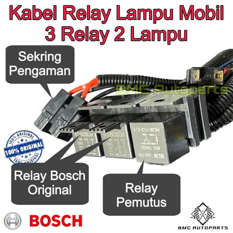 Jual Kabel Set Relay BOSCH ORIGINAL Untuk Lampu H4 Mobil 3 Relay 2 Lampu Komplit | Shopee Indonesia