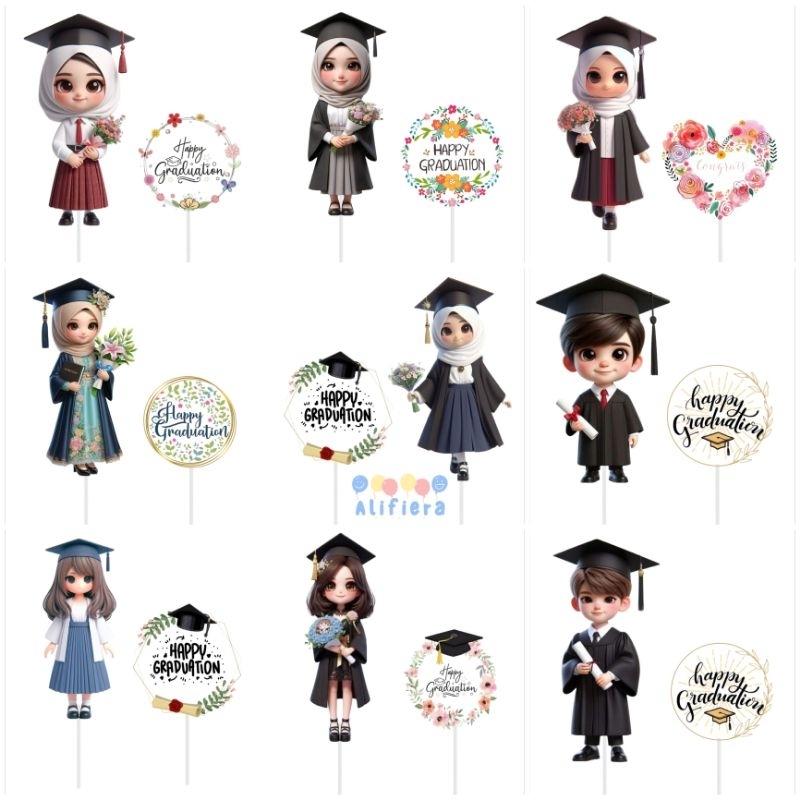 Jual Topper Cake Happy Graduation/Topper Buket Graduation/Topper Wisuda ...
