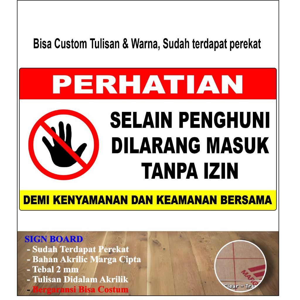 Jual AKRILIK SELAIN PENGHUNI DILARANG MASUK SIGNAGE ACRYLIC TEBAL 2 MM ...