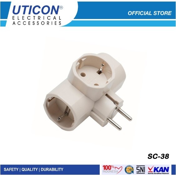 Jual Uticon Steker T Arde SC-38 / Stop Kontak Arde T 3 Lubang dengan ...