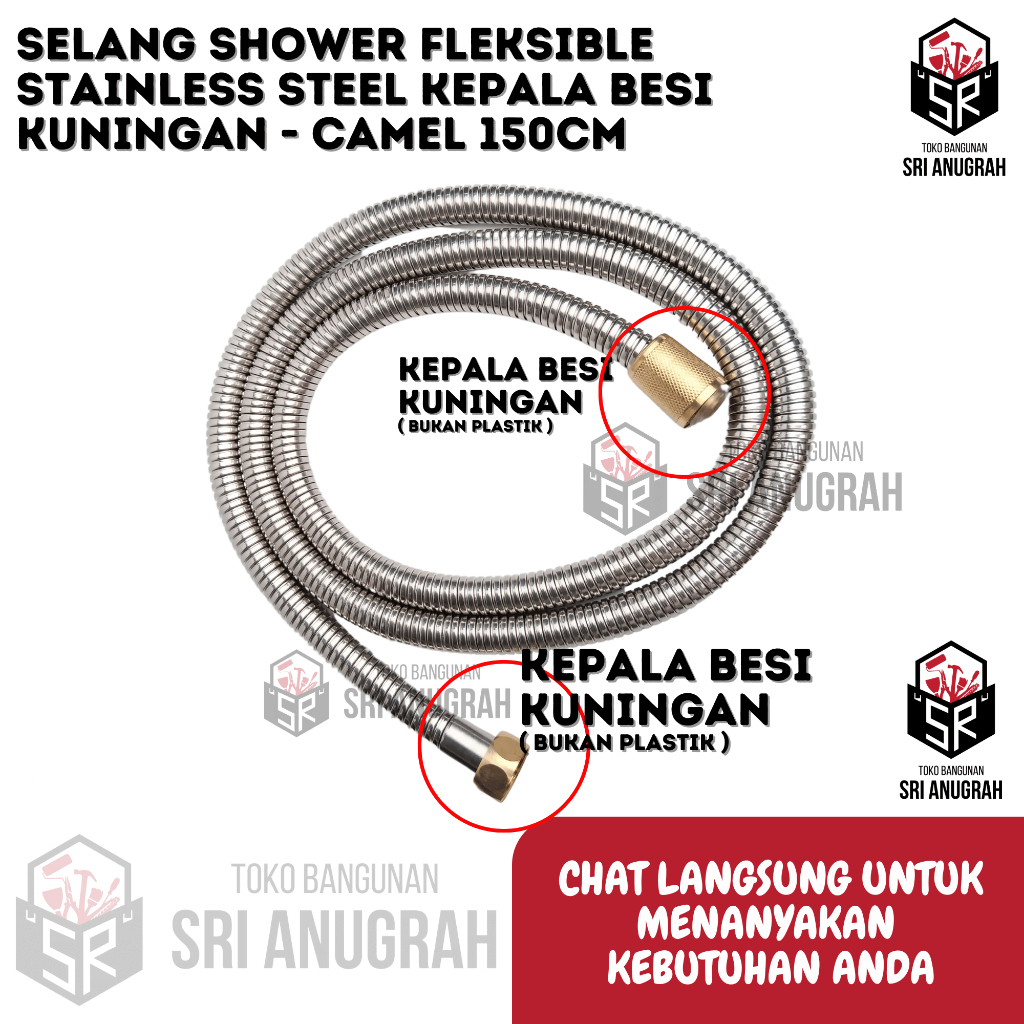Jual Camel Selang Shower Besi Kuningan Fleksible Stainless Steel Chrome ...