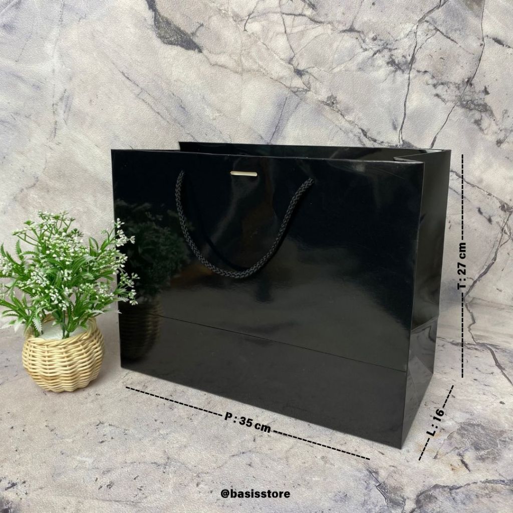 Jual Paper Bag Black Glossy Uk 35x27x16 Tas Kado Premium Souvenir ...