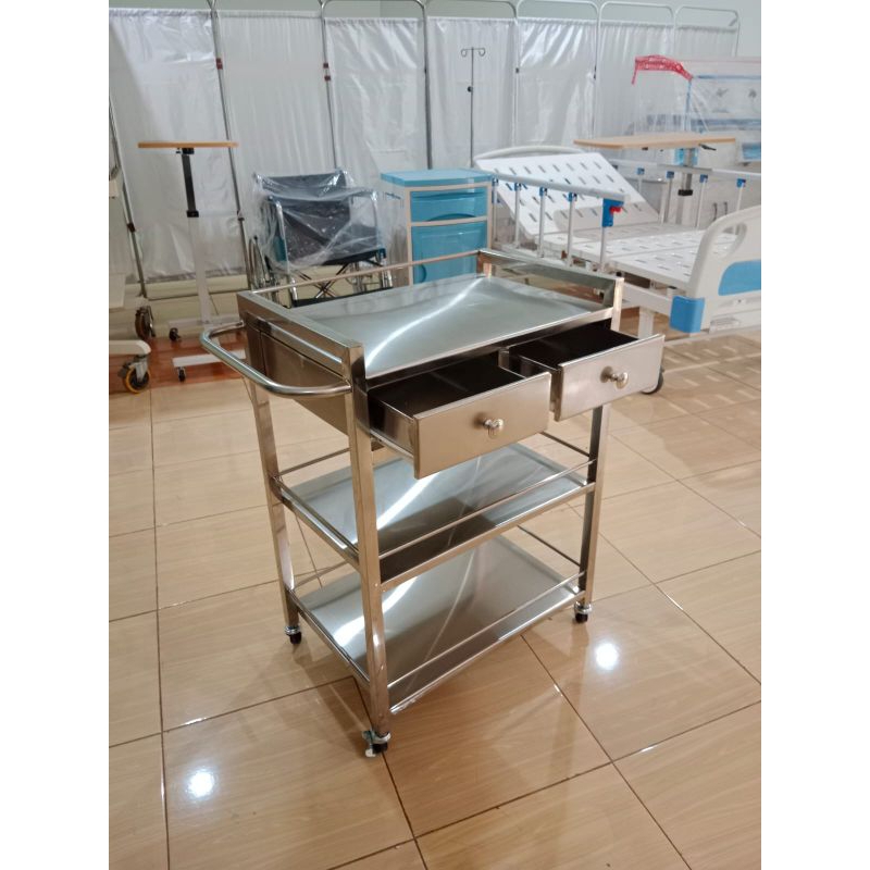 Jual Trolley instrumen 3 rak laci stainless / troli stainless / meja ...