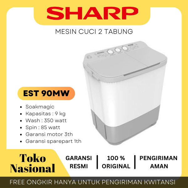 Jual [Cianjur] Mesin Cuci SHARP EST 90MW 2 Tabung 9kg EST 90 MW ...