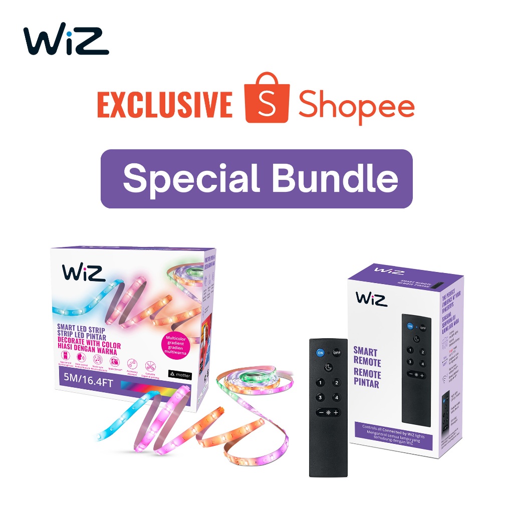 Jual WiZ Exclusive Bundle Lampu Smart LED Strip 5M RGBIC + Remote Control | Shopee Indonesia