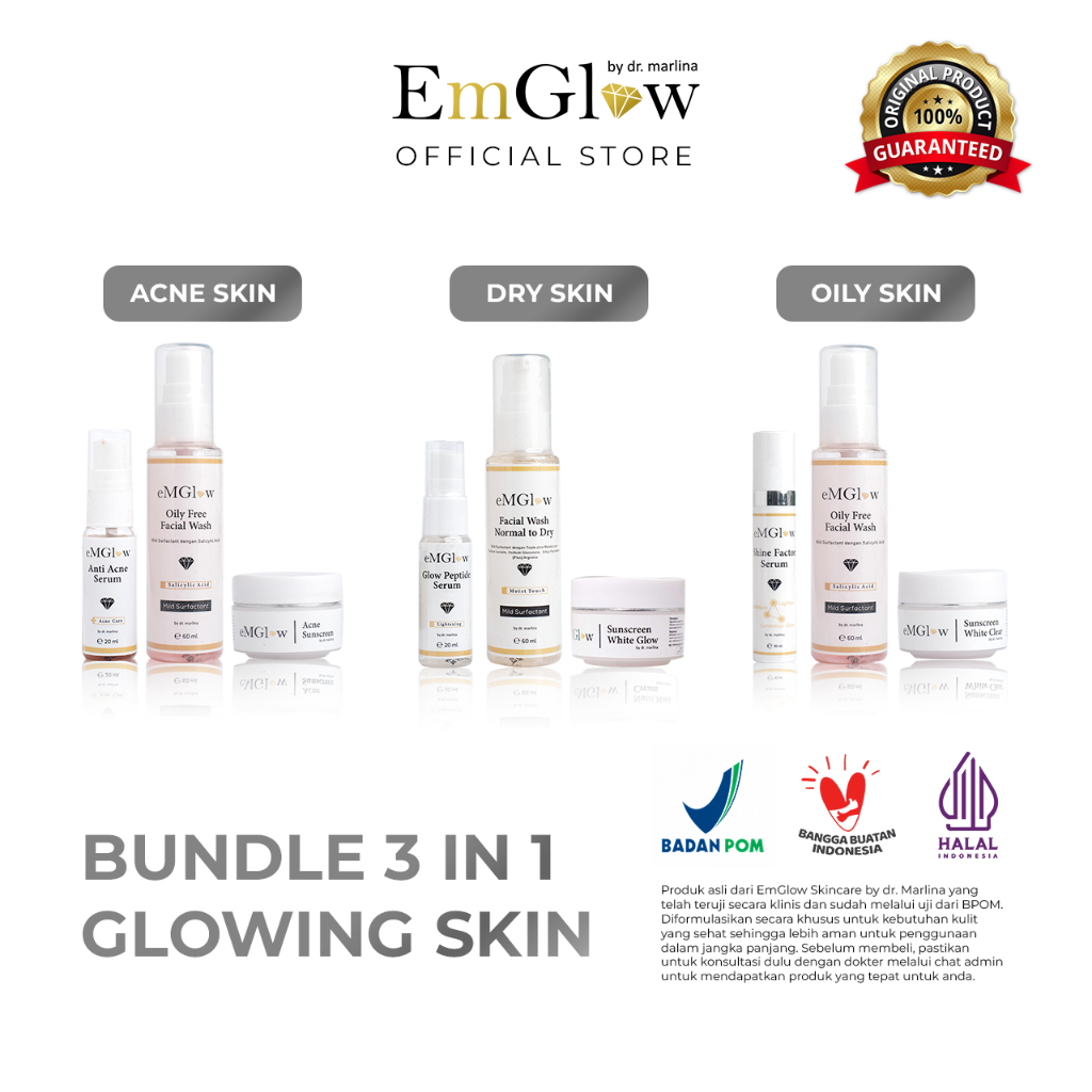 Jual EmGlow - BUNDLE 3 IN 1 | Paket Lite Skincare Glowing Acne, Dry ...