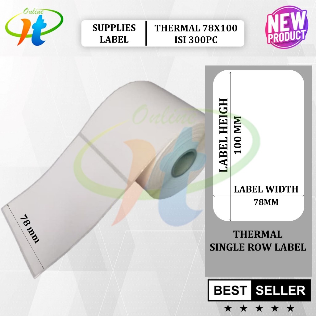 Jual Kertas Stiker 80mm Label Thermal 78x100 isi 300 pcs Sticker Resi ...