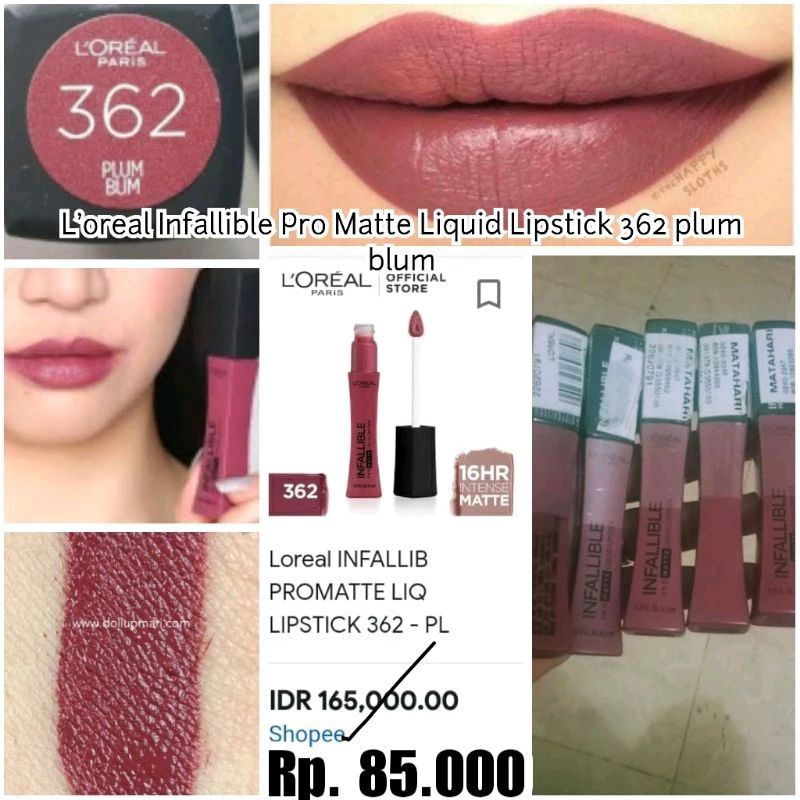 Jual Original Loreal Paris Infallible Pro Matte Liquid Lipstick 362 ...