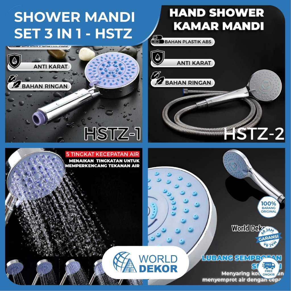 Jual Shower HSTZ Kamar Mandi Set 3in1 Hand Shower 5 Mode Simple - worlddekor | Shopee Indonesia