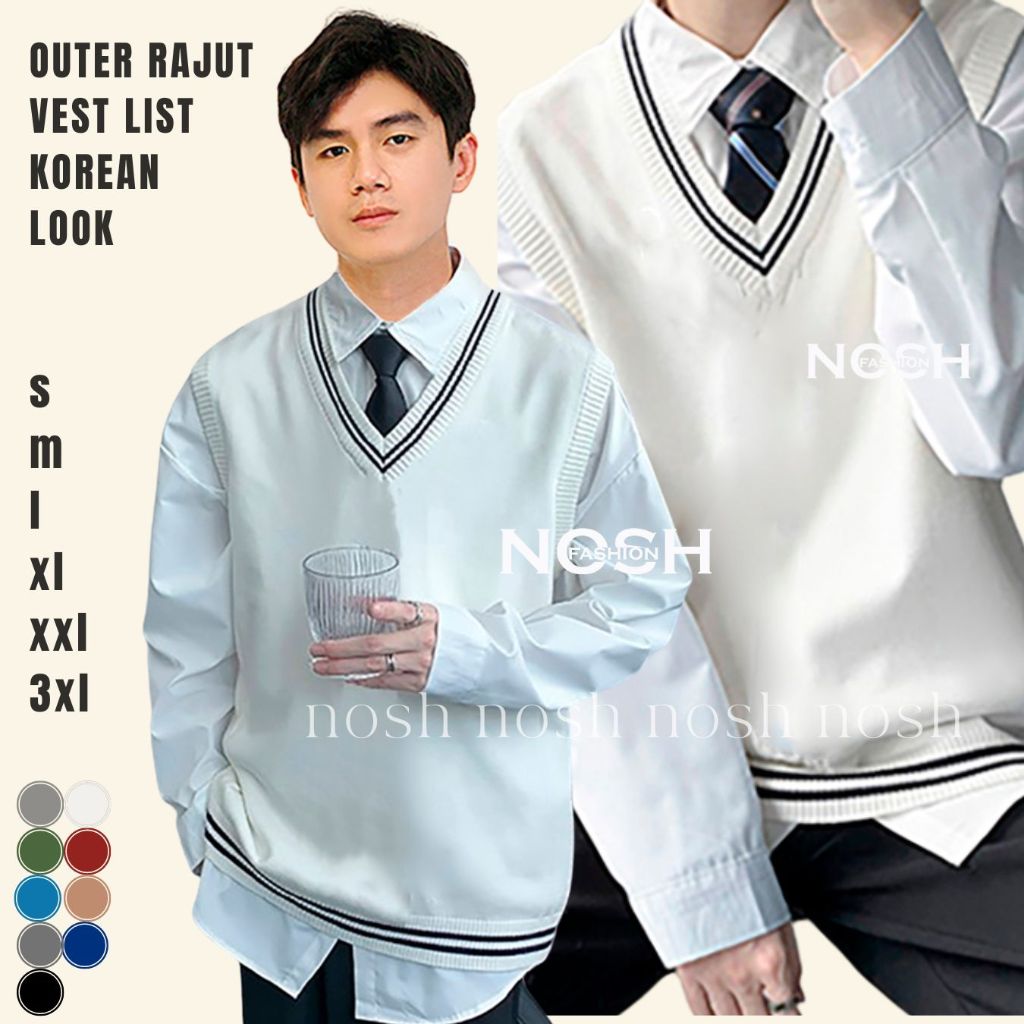 Jual Rompi Rajut Korea List Putih / Sweater Rompi Korea Rajut Vneck ...