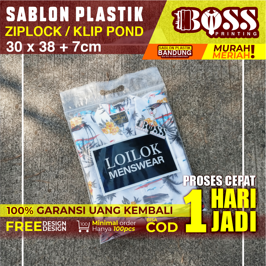 Jual Sablon plastik Murah Ziplock Plong / Klip Pond - 30 x 38 + 7cm ...