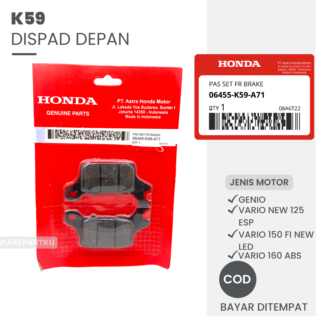 Jual K59 DISPAD DEPAN HONDA VARIO 150 FI NEW LED, VARIO 125 ESP, VARIO ...