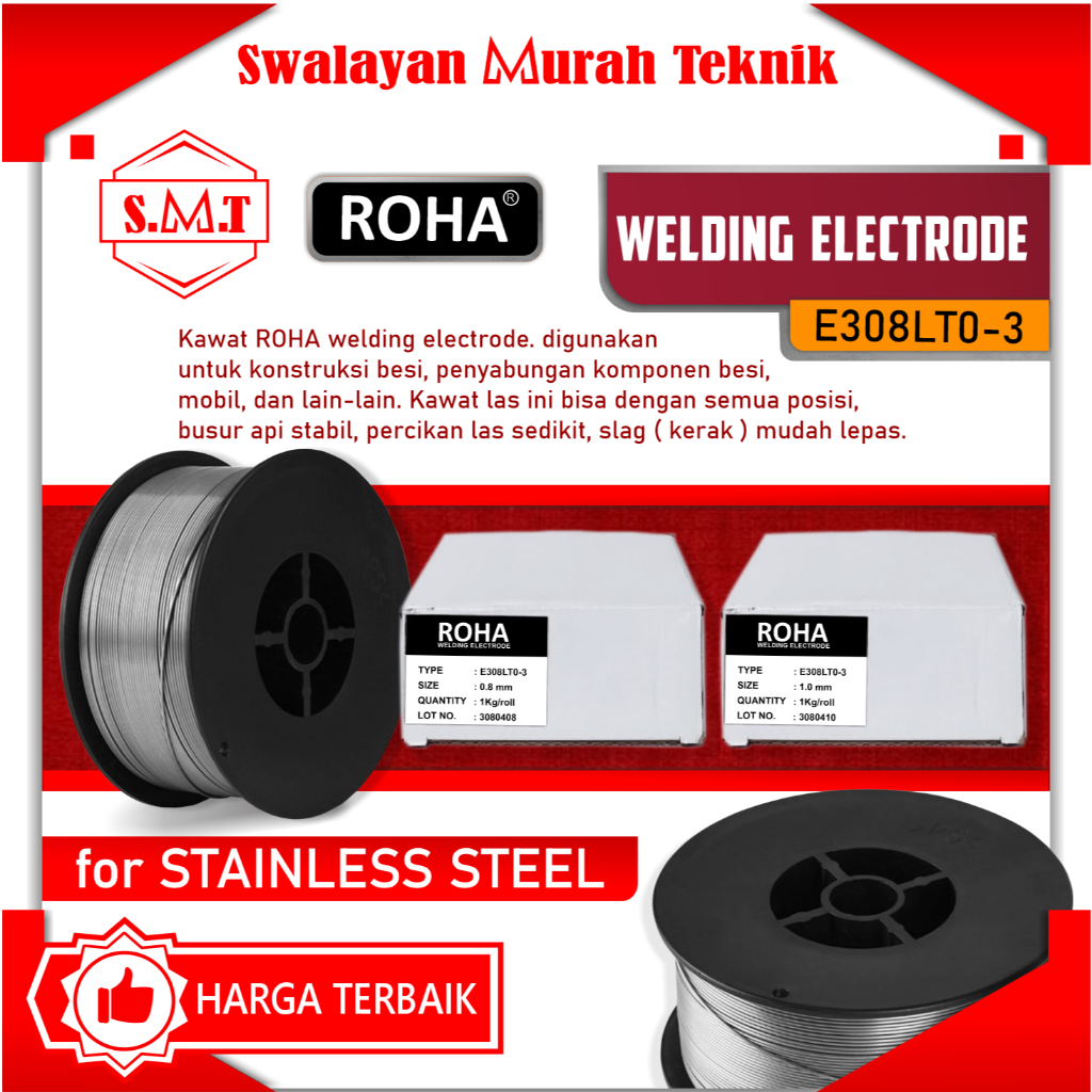 Jual ROHA E308LTO-3 Kawat Las Mig Flux Core STAINLESS STEEL 0,8mm 1,0mm ...