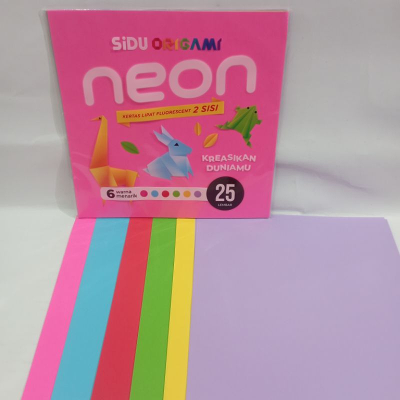Jual SIDU ORIGAMI NEON 20x20cm 6 warna 25 lembar ( 2 Sisi ) / pack ...