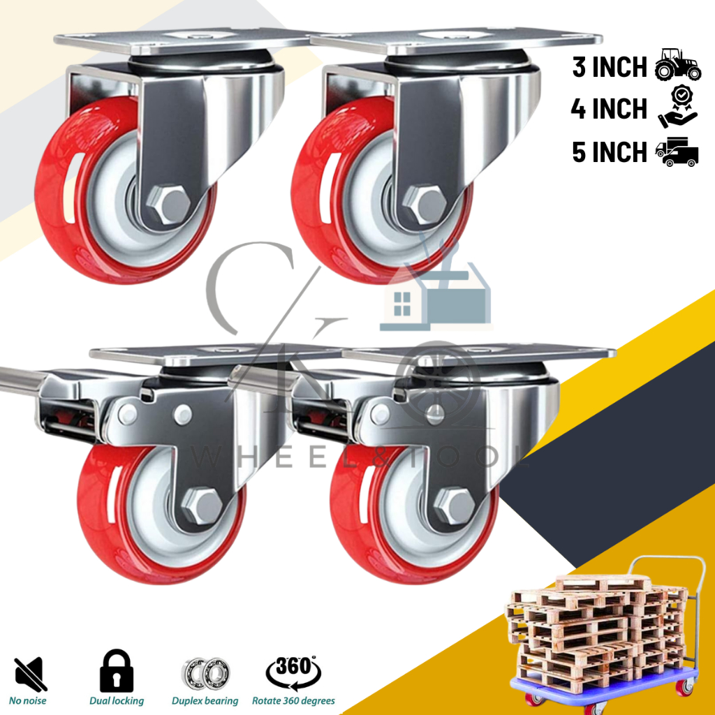 Jual RODA TROLY PU MERAH ETALASE MEDIUM HEAVY BEARING GANDA 1500 KG ...