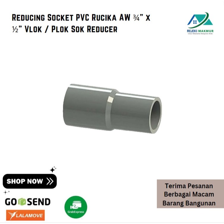 Jual Reducing Socket PVC Rucika AW ¾" x ½" Vlok / Plok Sok Reducer ...