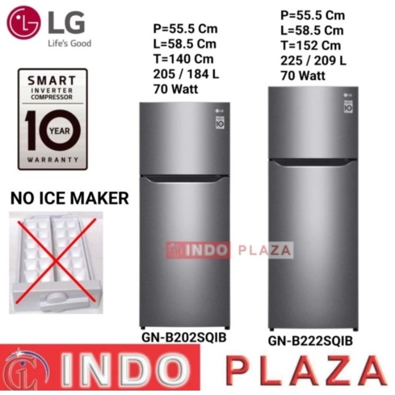 Jual KULKAS LG 2 PINTU SMART INVERTER GN-B202SQIB 205 L / B222SQIB 225 L (MEDAN) | Shopee Indonesia