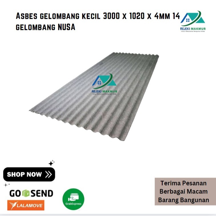 Jual Asbes gelombang kecil 3000 x 1020 x 4mm 14 gelombang NUSA | Shopee ...