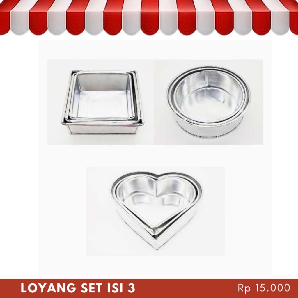 Jual (SKR) Loyang Bulat Cetakan Kotak Loyang Hati Set 3pcs Cetakan ...