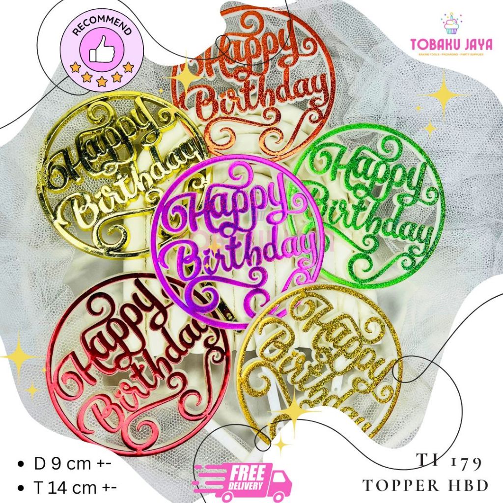 Jual Cake Topper Happy Birthday Bulat Tulisan Latin / Topper Tusuk HBD ...