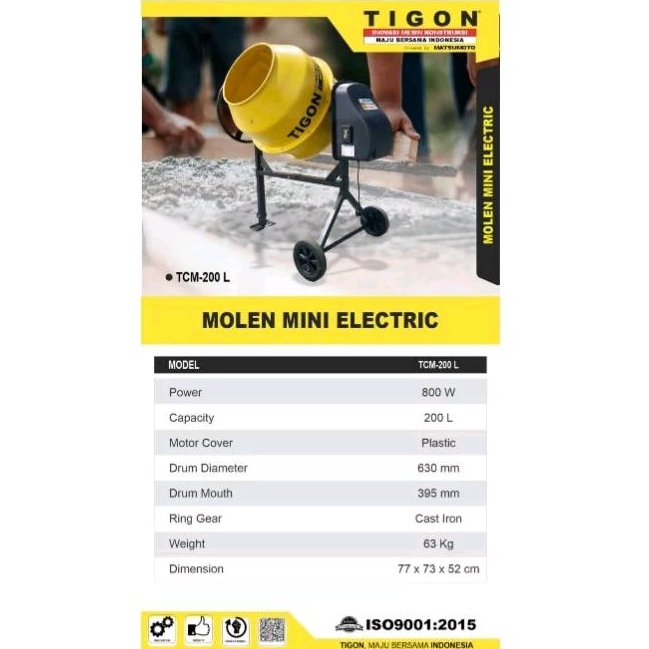 Jual Mixer Molen Mini Listrik Tigon TCM 120 L dan TCM 200 L | Shopee ...