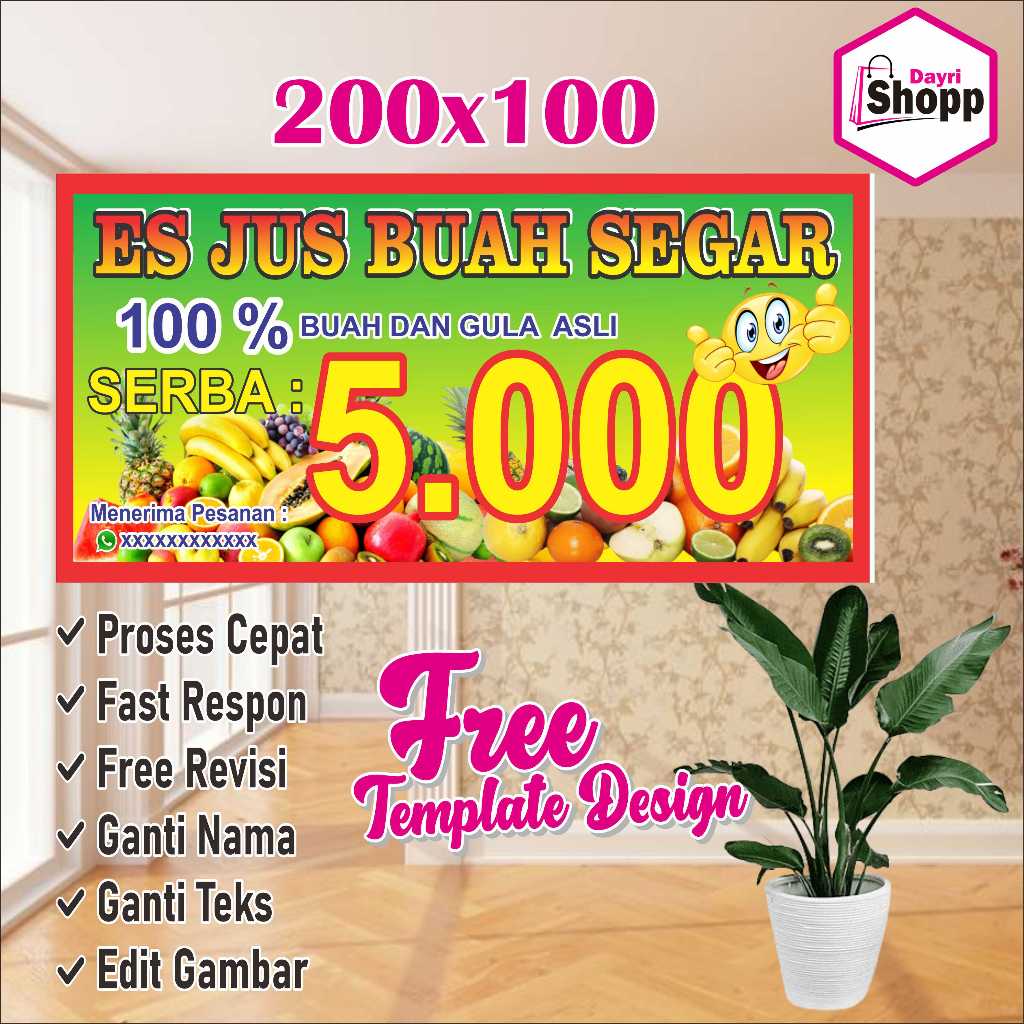 Jual Size 200x100 Cm,Spanduk Banner Es Juice Buah Segar Terbaru Custom ...