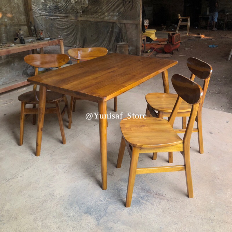Jual Meja Makan Kayu Jati 4 Kursi Minimalis | Shopee Indonesia