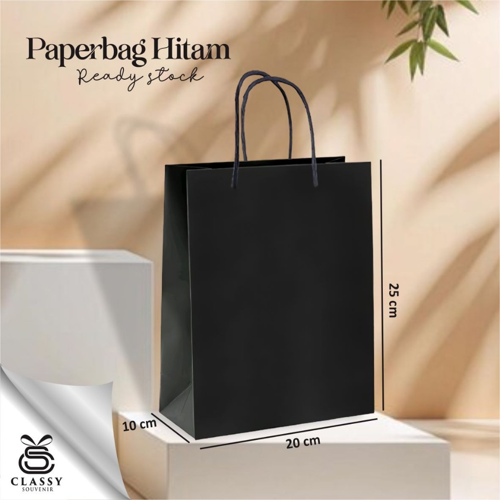 Jual PAPER BAG HITAM POLOS - TAS SOUVENIR PERNIKAHAN BAHAN KERTAS SOFT KARTON UKURAN 20 x 25 x ...