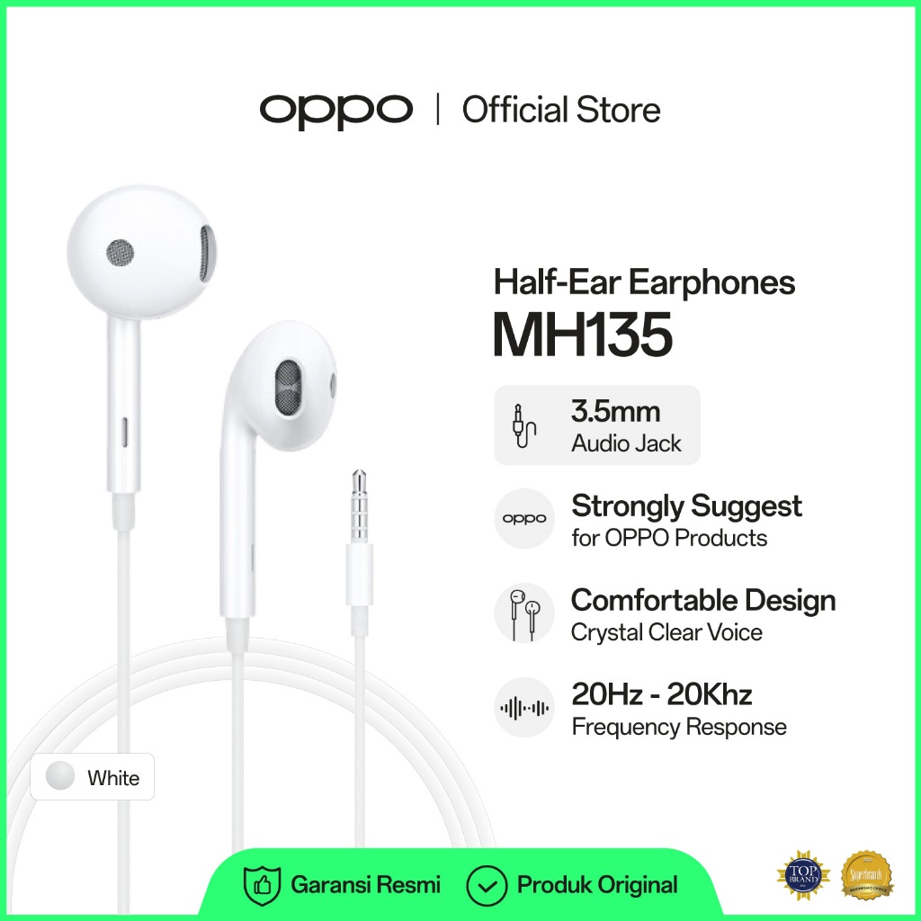 Jual OPPO Half-Ear Earphones MH135 White UN | Shopee Indonesia