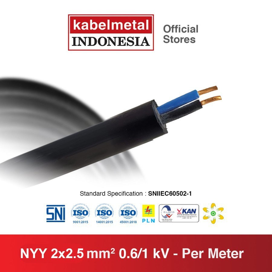 Jual Kabel NYY 2x2.5 mm Per Meter kabelmetal INDONESIA - Tufur Outdoor Kawat Tembaga Tunggal PVC ...