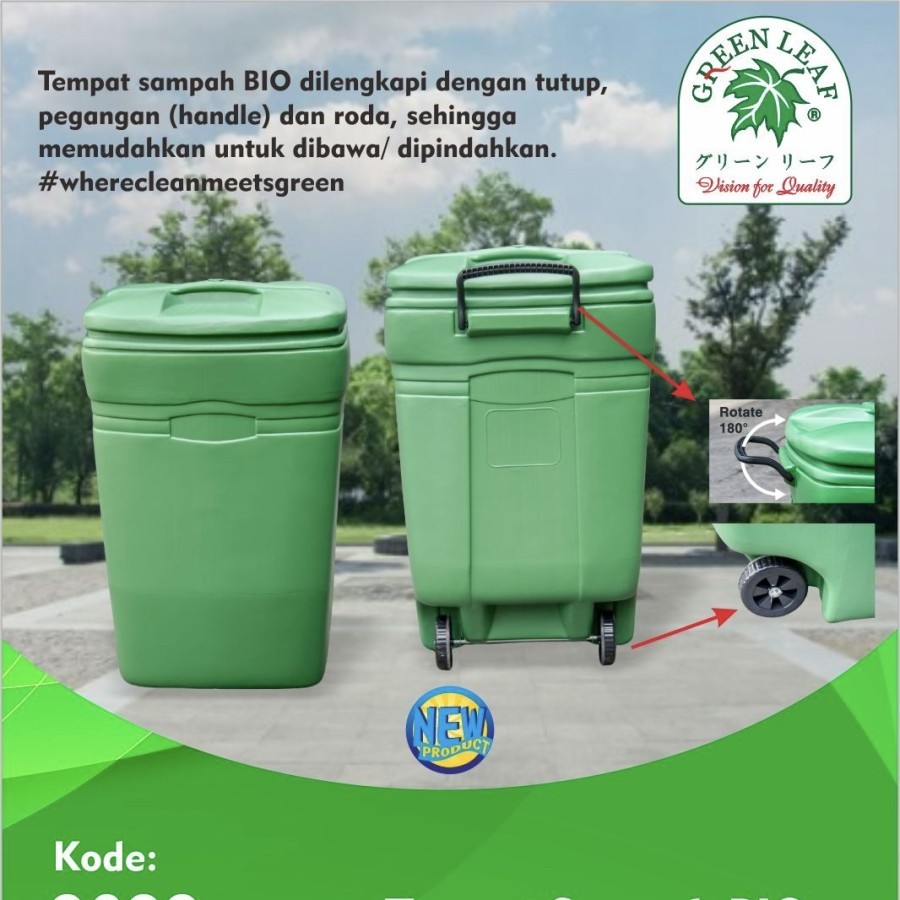 Jual Tempat sampah roda 220liter Bio 2022 Green Leaf | Shopee Indonesia