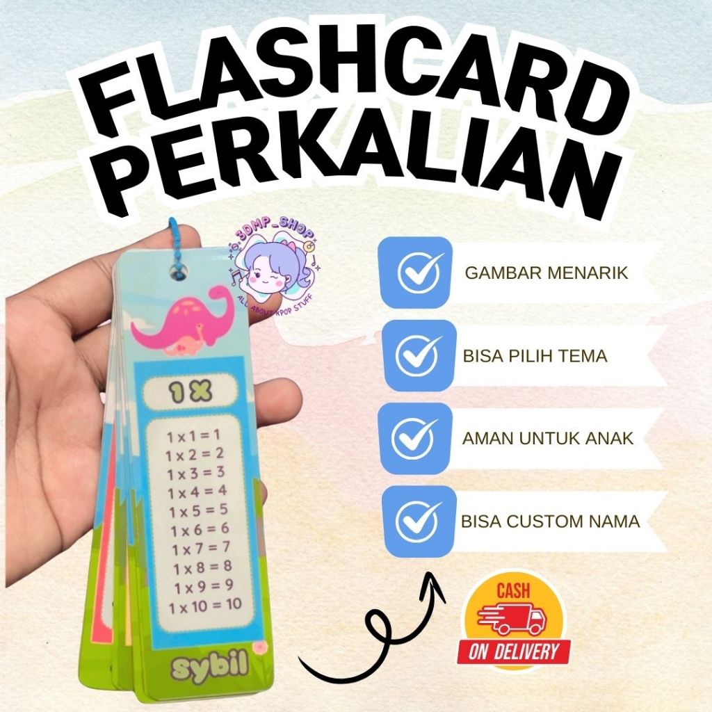 Jual Kartu Tabel Perkalian Flash Card 1-10 Custom Nama Alat Bantu ...
