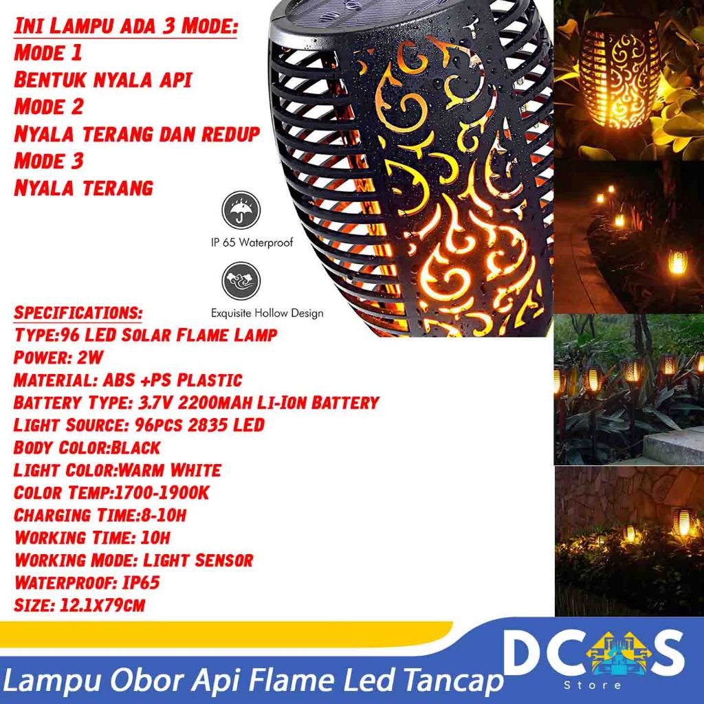 Jual Lampu Obor Api Flame Led Tancap Taman 96LED - Tenaga Surya Solar ...