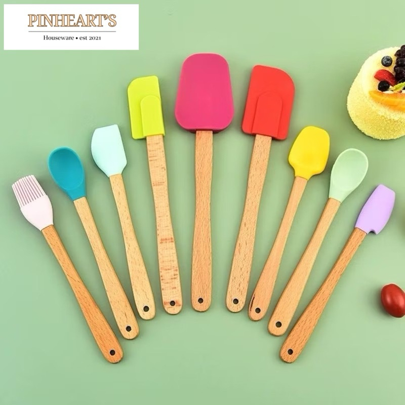 Jual SPATULA ALAT MASAK SILICONE TAHAN PANAS GAGANG BAMBU ANTI LICIN ...