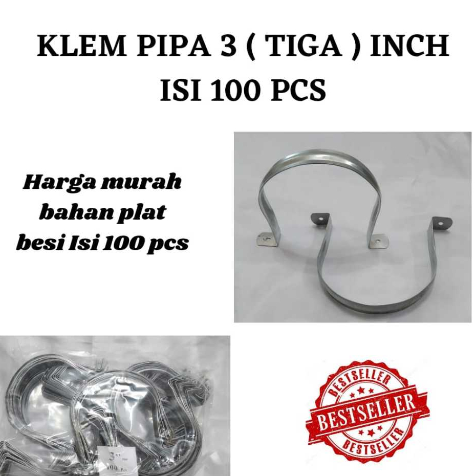 Jual KLEM BESI PLAT PIPA UKURAN 3 INCH ISI 100 BIJI PER PACK TERMURAH ...