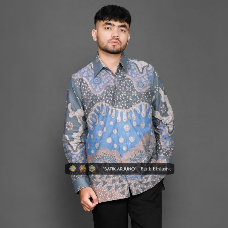 Jual Sky Blue Kemeja batik pria lapis furing Ekslusive lengan panjang ...