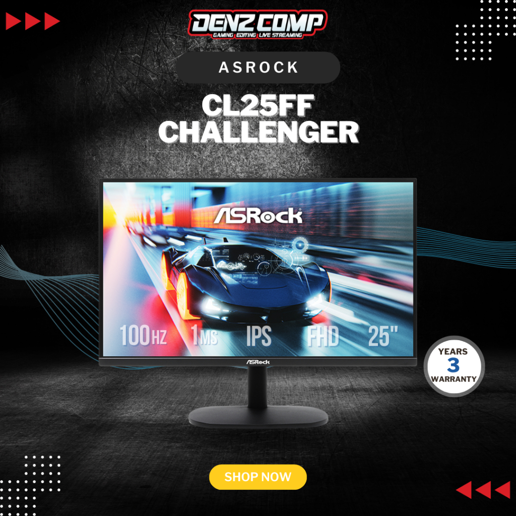 Jual MONITOR ASROCK CHALLENGER CL25FF 24.5" - IPS 100Hz 1ms MPRT FreeSync | Shopee Indonesia