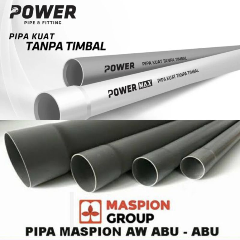 Jual (PerBatang Bagi 4) Pipa Air Paralon PVC Plastik merk POWER Max ...